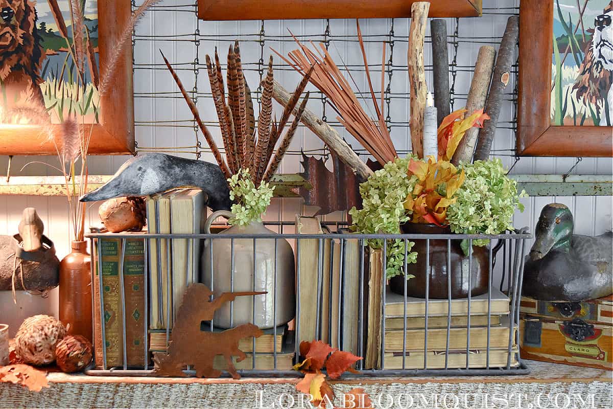 Rustic Fall Mantel Decor with Vintage Hunting Theme Style - Lora ...