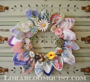 Nostalgic DIY Handkerchief Wreath with Vintage Pins - Lora Bloomquist ...