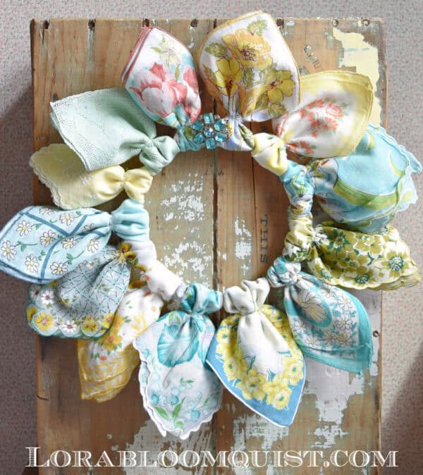 Nostalgic DIY Handkerchief Wreath with Vintage Pins - Lora Bloomquist ...