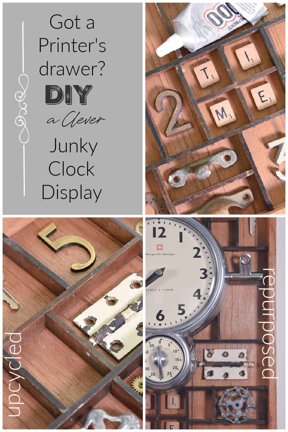 Repurposed Printer's Drawer Junk Display - Lora Bloomquist~Create & Ponder