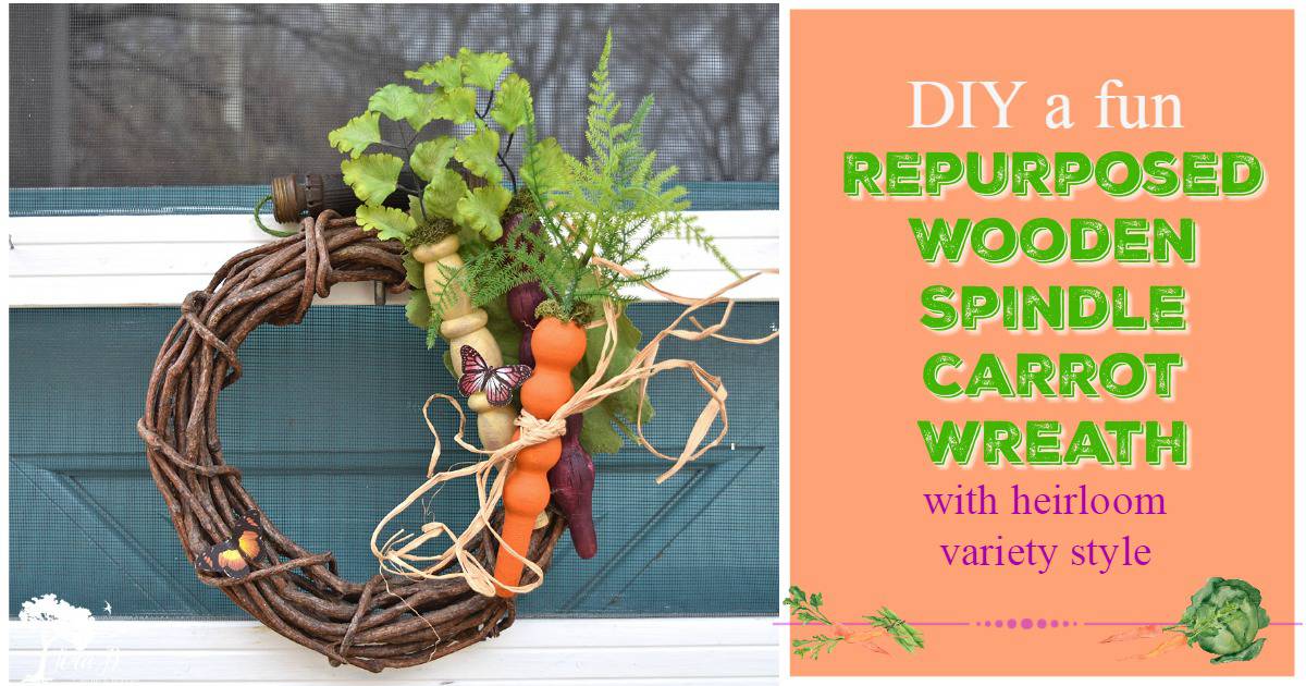 DIY Repurposed Wooden Spindle Carrots on a Wreath - Lora Bloomquist ...