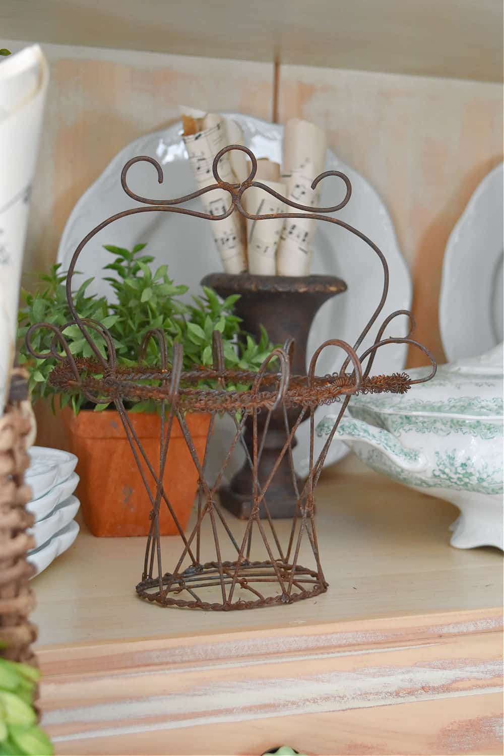 Spring Hutch Decorating with Vintage Garden Style - Lora Bloomquist ...