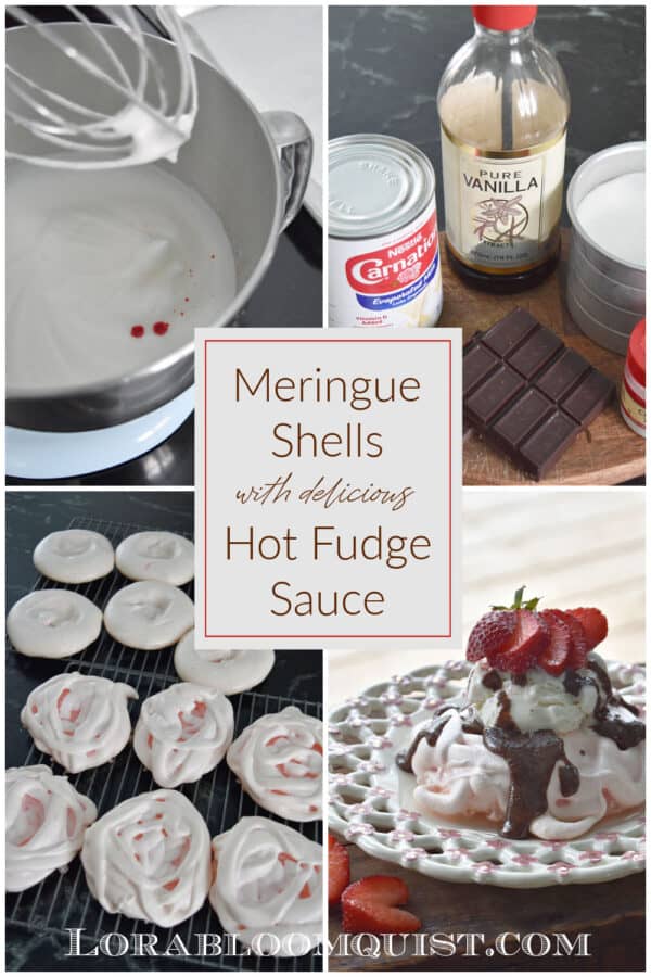 Meringue Shells with Hot Fudge Sauce - Lora Bloomquist~Create & Ponder