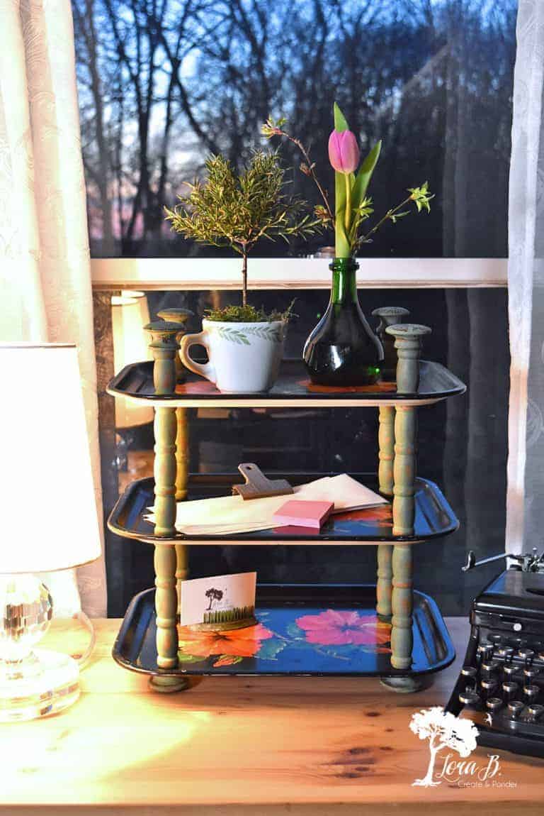 How to Upcycle Vintage Metal Trays into a Tiered Stand - Lora ...