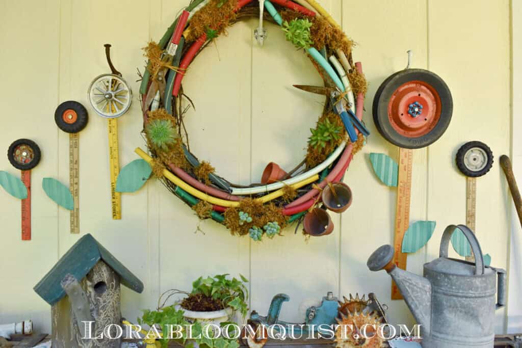 Easy Upcycled Yardstick Wheel Flowers - Lora Bloomquist~Create & Ponder