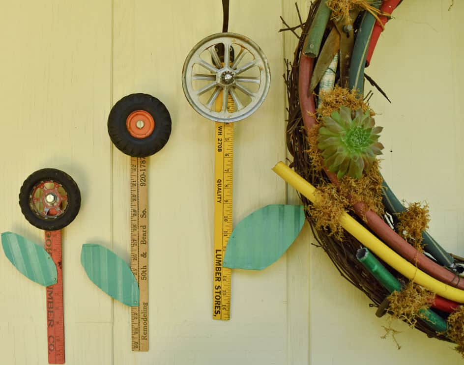 Easy Upcycled Yardstick Wheel Flowers - Lora Bloomquist~Create & Ponder