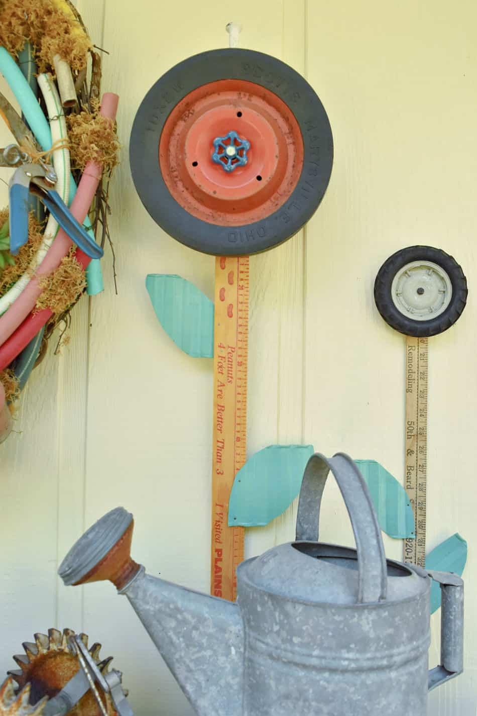 Easy Upcycled Yardstick Wheel Flowers - Lora Bloomquist~Create & Ponder